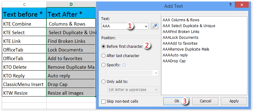 How to replace all after/before specific character or space in Excel?
