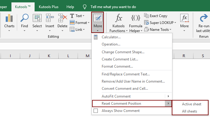 How to reset all comment positions in Excel?