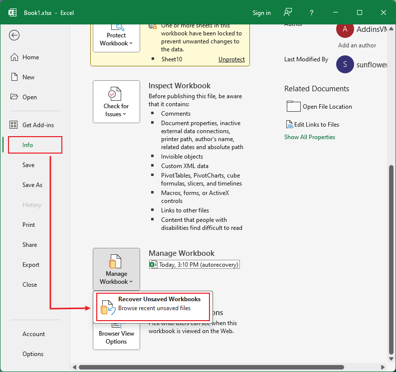 How to restore unsaved file in Excel?