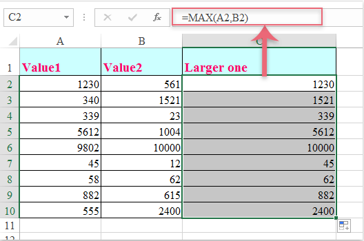 How To Find And Return Larger Or Smaller Of Two Values In Excel 