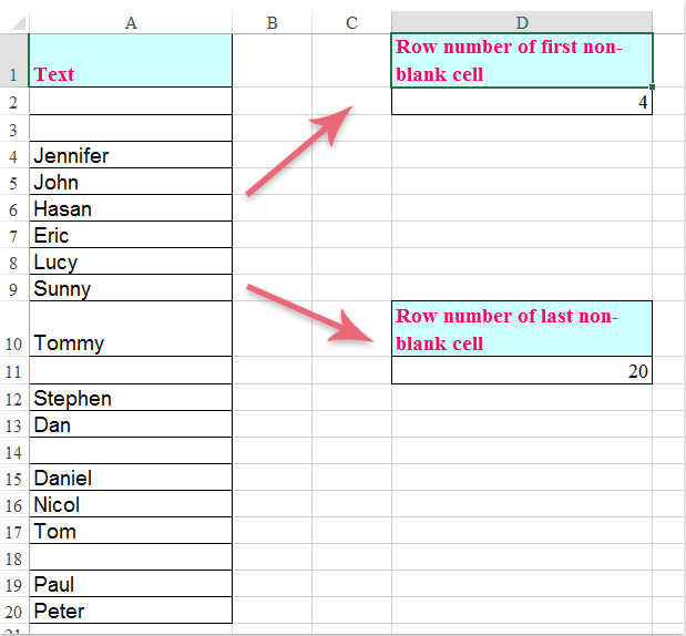 How To Return The Row Number Of First Or Last Non Blank Cell In Worksheet