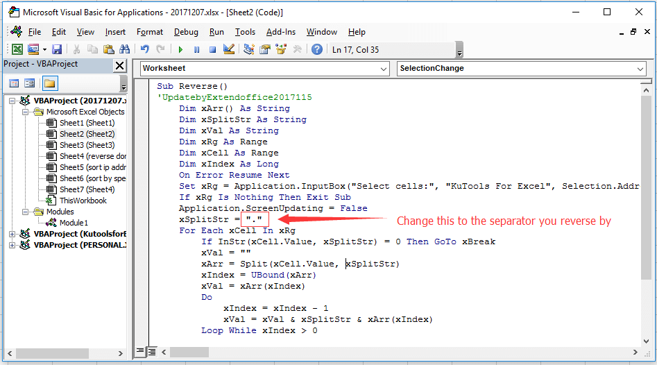How to reverse domain name by notation in Excel?