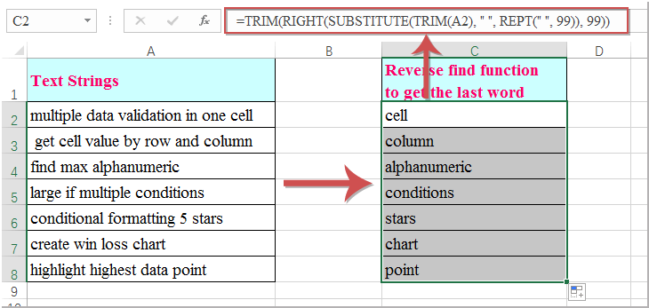 How to apply the reverse find or search function in Excel?