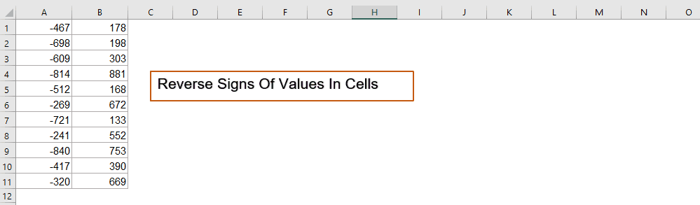 How to reverse signs of values in cells in Excel?