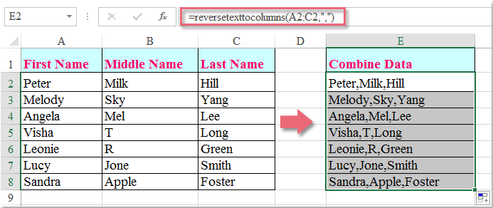 How to reverse the text to column function in Excel?