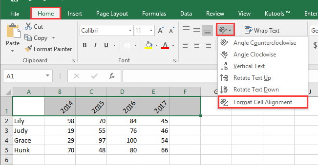 How To Rotate Text And Cell Border To 45 Degrees In Excel