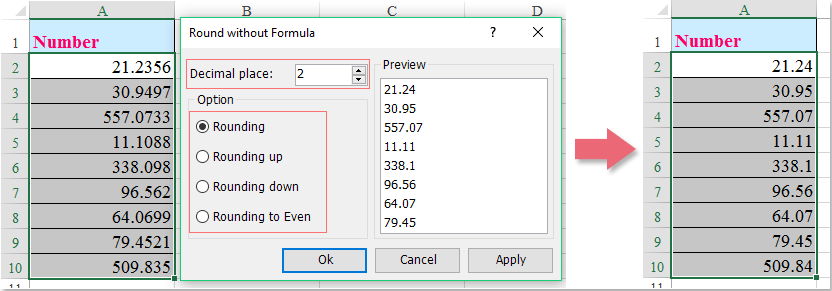 How to round a range of cells in Excel?