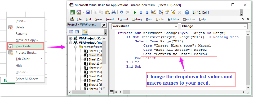 How To Run Macro Based On Value Selected From Drop Down List In Excel 