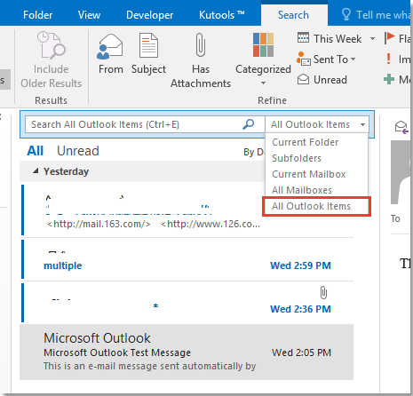 How to identify the searching email’s folder location in Outlook?