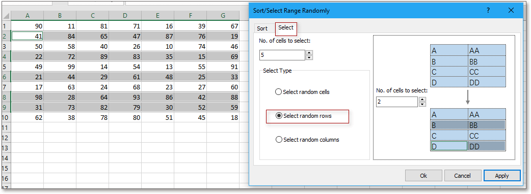 How to select cells randomly in Excel?