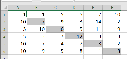 How to select and highlight diagonal cells in Excel?