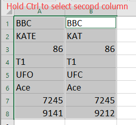 How to select and highlight row differences in Excel?