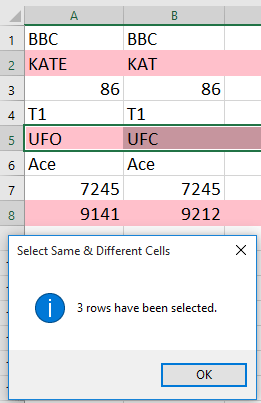 How to select and highlight row differences in Excel?