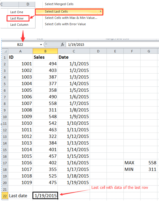 How To Select Last Cell With Data In A Row column In Excel 