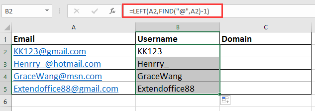 How to separate email addresses to username and domain in Excel?