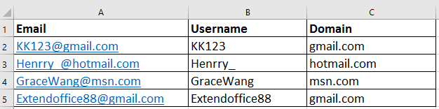 How to separate email addresses to username and domain in Excel?