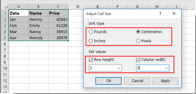 How To Set Cell Size In Cm centimeters In Excel 