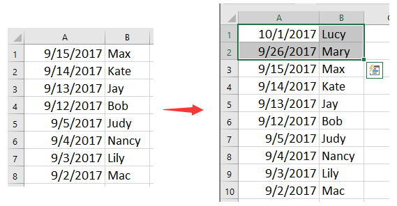 How to shift down cells and paste copied values in Excel?