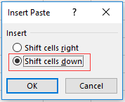 How to shift down cells and paste copied values in Excel?