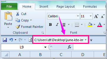 How to show file path in title bar or toolbar in Excel?