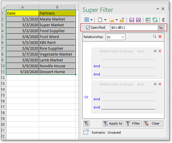 How to display / show auto filter criteria in Excel?
