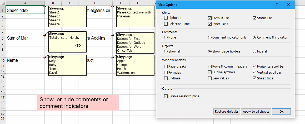 How To Show Or Hide All Comments And Comment Indicators In Excel 