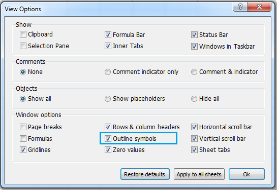 How To Show Or Hide Outline Symbols In Excel