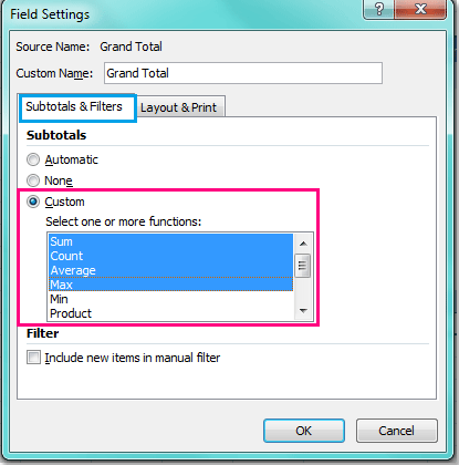 How to show multiple grand totals in pivot table?