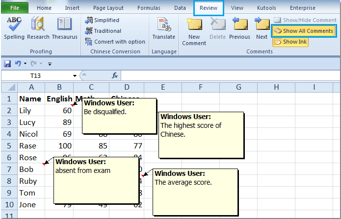 How To Show Or Hide All Comments And Comment Indicators In Excel 