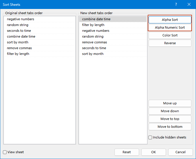 How to sort worksheets in alphabetical / alphanumeric order in Excel?
