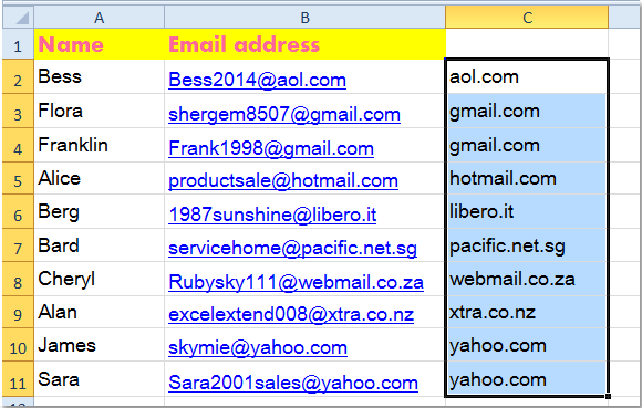 How to sort email address by domain in Excel?