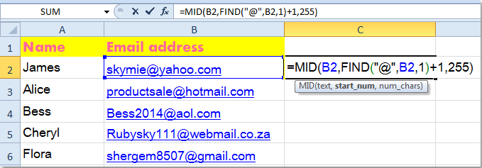 How to sort email address by domain in Excel?