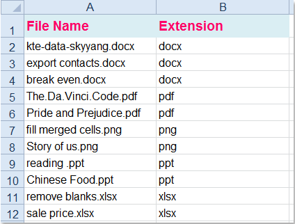 How to sort by file extension in Excel?