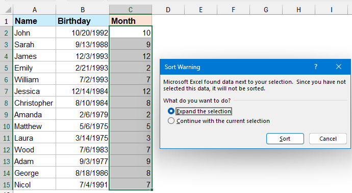 Sort birthdays by month only in Excel - Full guide