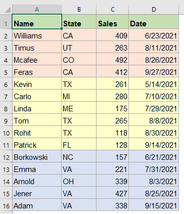 Excel sort: sort data by text, date, number or color