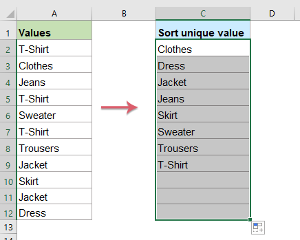 Excel sort: sort data by text, date, number or color