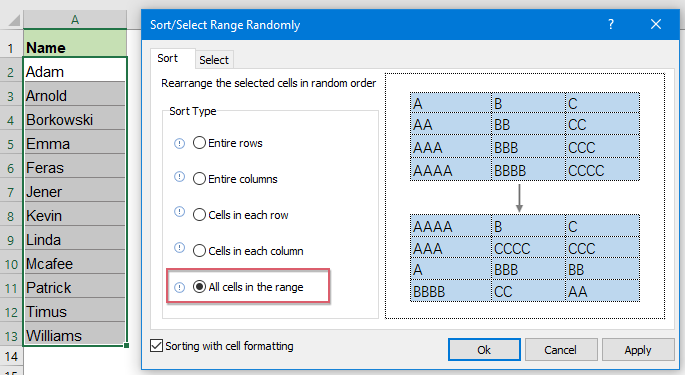 Excel sort: sort data by text, date, number or color