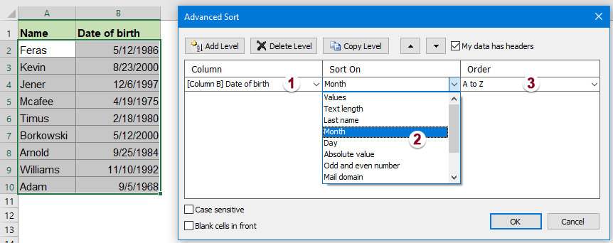 Excel Sort Sort Data By Text Date Number Or Color