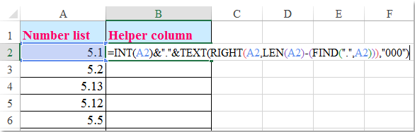 How to sort decimal numbers in a column?