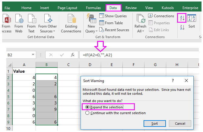How To Sort Values Ignore Zeros In Excel 