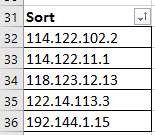 How to quickly sort IP address from low to high in Excel?