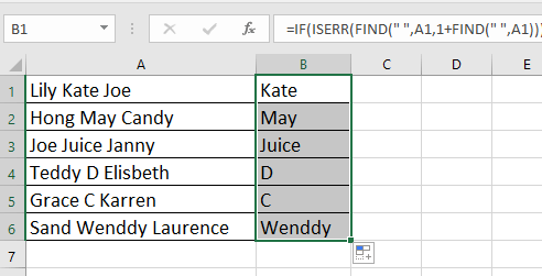 How to sort names by middle name in Excel?
