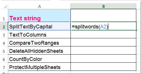 How to split text into separate columns by capital letter in Excel?