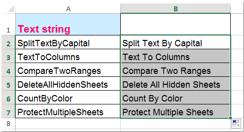 How to split text into separate columns by capital letter in Excel?