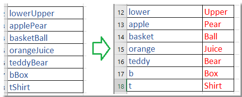 How to quickly split text string by case in Excel?