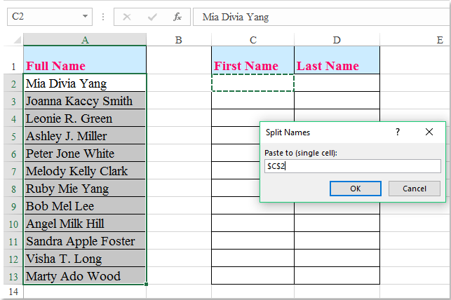 How To Split Full name To first And last name In Excel 