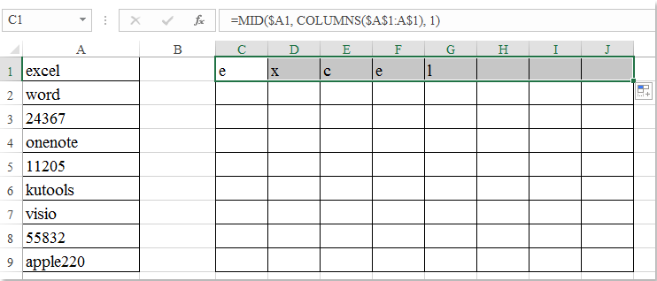 How to split word or number into separate cells in Excel?