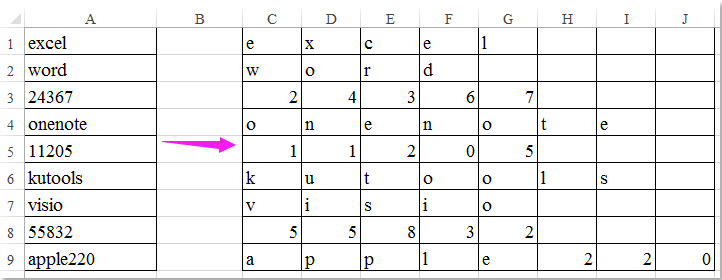 How to split word or number into separate cells in Excel?