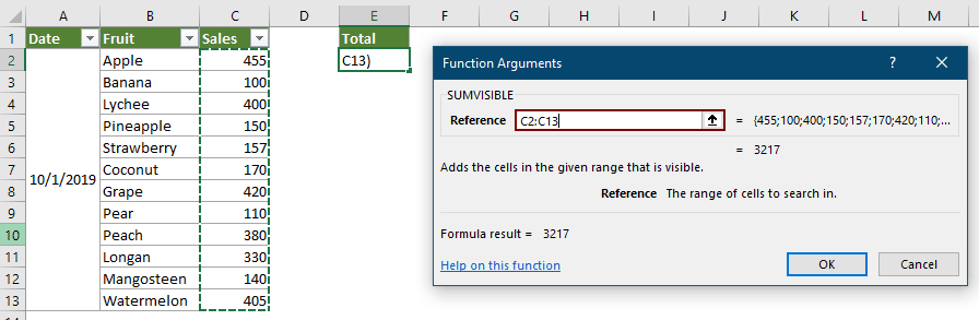 How to subtotal only the visible cells after filtering in Excel?