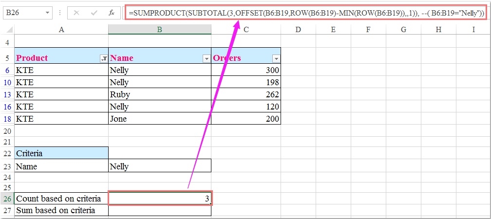 Hoe cellen tellen / optellen op basis van filter met criteria in Excel?